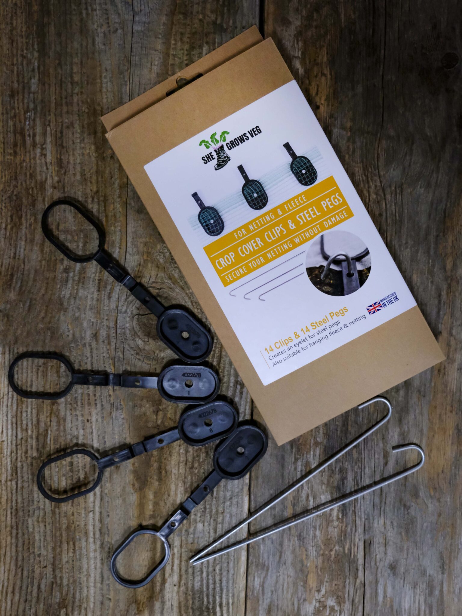 Buy Crop Cover Clips & Steel Pegs (14 per pack) Seeds | She Grows Veg
